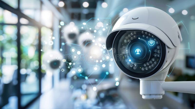 High-Tech Security Camera in Modern Office Stock Photo - Image of ...