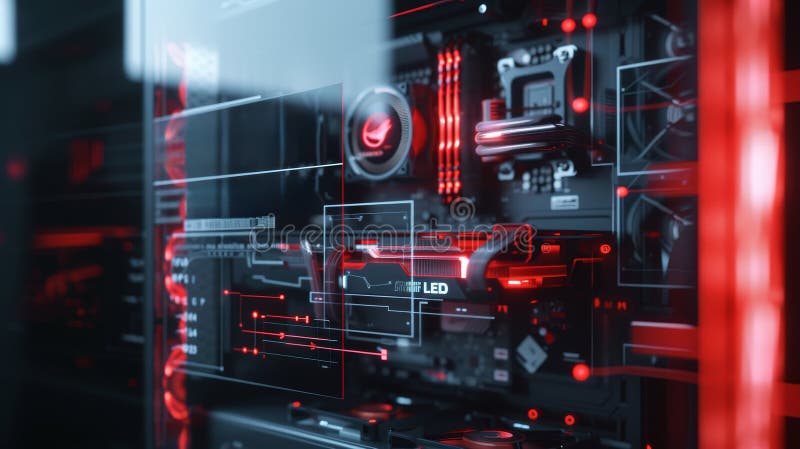 Close-up of a High-tech Server Rack with Glowing Red Indicators and ...