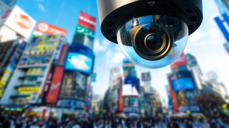 High-Tech Surveillance Camera Overlooking a Busy City Intersection ...