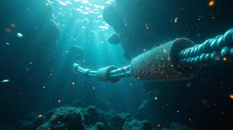 Close-up of High-tech Underwater Fiber Optic Cable Connection with ...