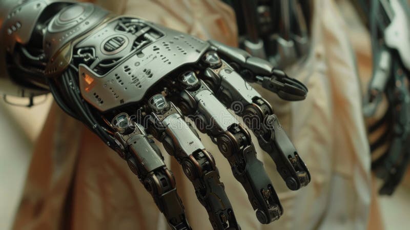 Close-up of a Highly Detailed Robotic Hand with Complex Mechanical ...