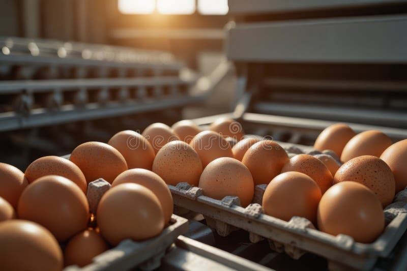 Close Up of Highly Efficient White Egg Sorting Equipment in a Bustling ...
