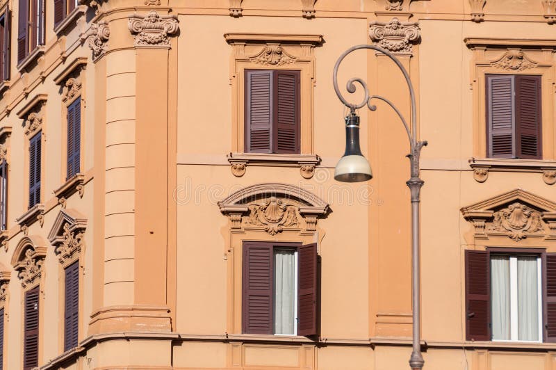 Close Up of Historic Building with Decorated Window Frames Stock Image ...