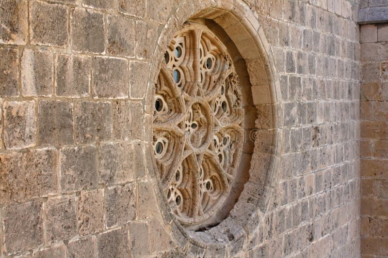 Close-up of a Historic Stone Wall with Circular Window, Ancient Marvel ...