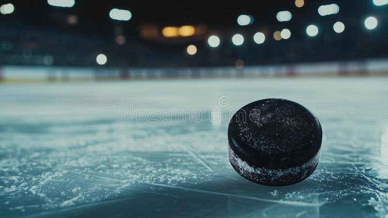Close-up of a Hockey Puck on the Ice in a Stadium Stock Photo - Image ...