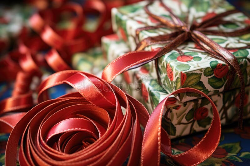 Close-up of Holiday Wrapping Paper and Ribbons Stock Illustration ...