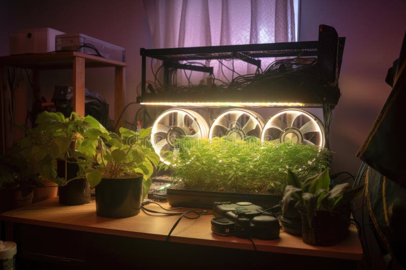 Close-up of Home Grow Setup with Lights and Fans Visible Stock ...