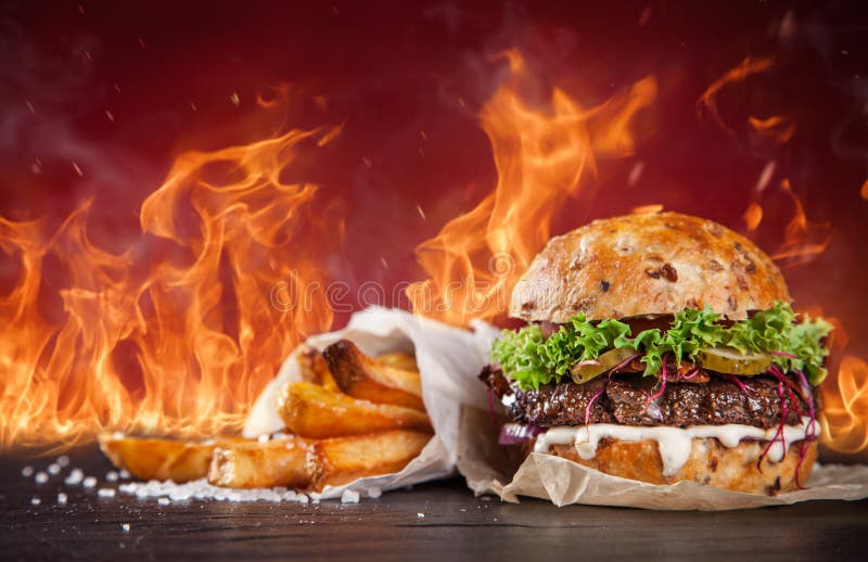 Home Made Burger Fire Flames Stock Photos - Free & Royalty-Free Stock ...