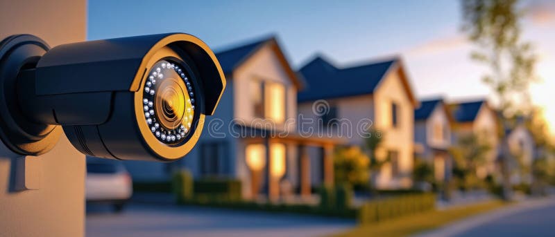 Close-up of Home Security Camera in Front of Modern House Stock ...