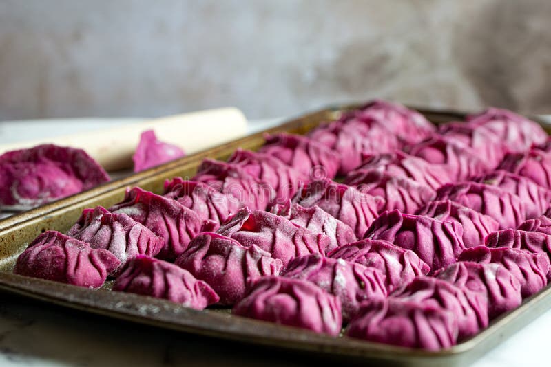 Raw beetroot dumplings stock image. Image of meal, traditional - 169514027