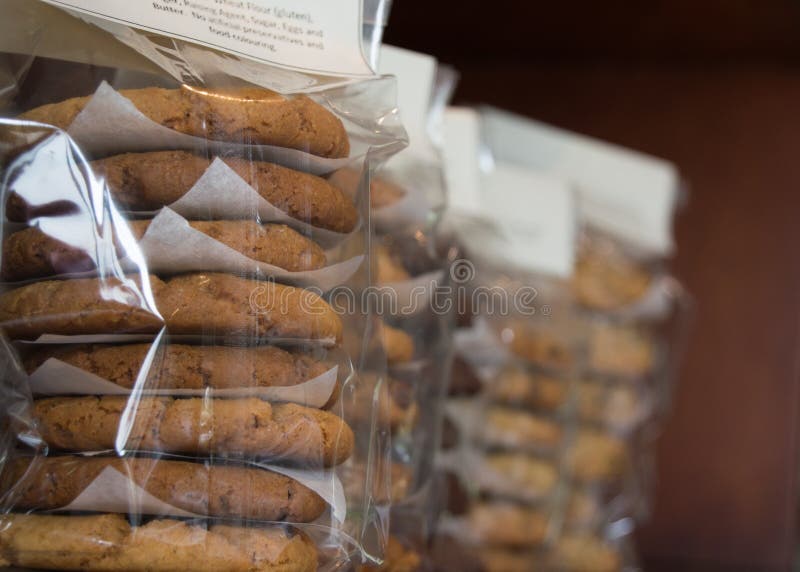 Close Up of Homemade Biscuits Packaged in Cellophane Packets on Stock ...