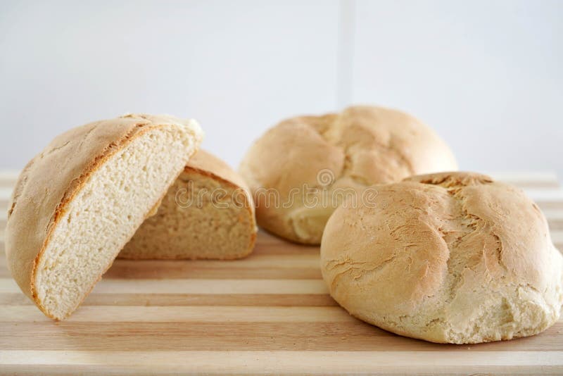 Close-up of Homemade Bread on Wooden Table. Rising Price of Basic Needs ...
