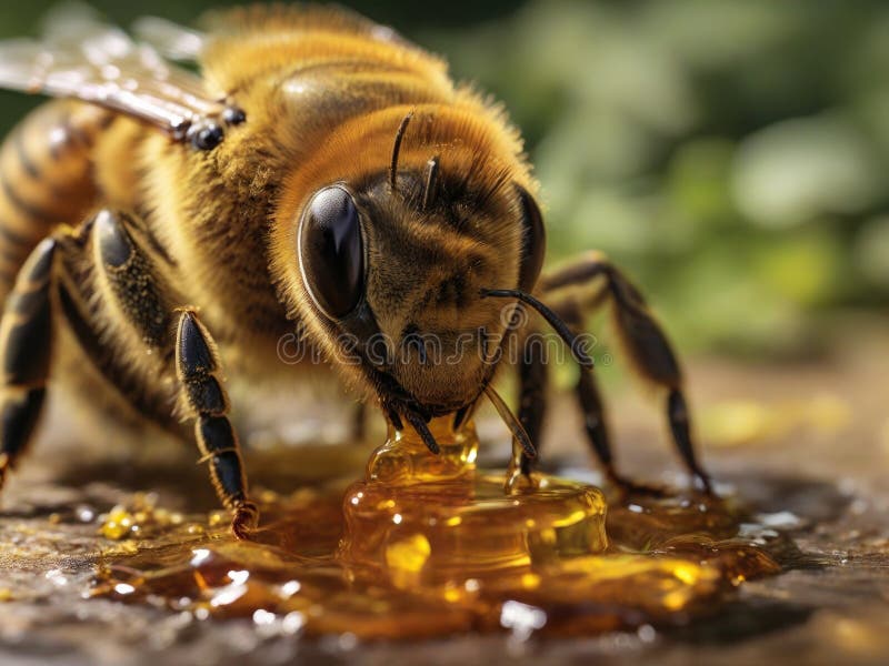 Honey Bee Drinking Syrup. Generated with AI Stock Illustration ...