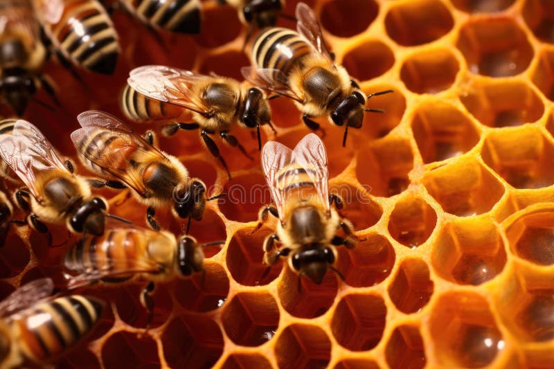 Close-up of Honeybee Larvae in Brood Cells Stock Image - Image of ...
