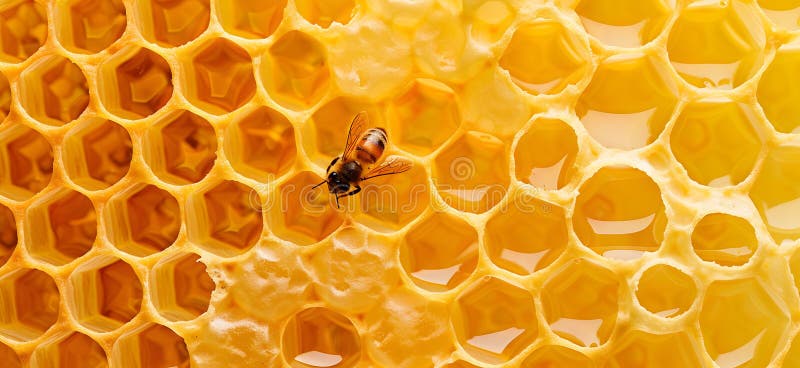 Close-Up Honeycomb with Bee - Beehive Texture Stock Illustration ...