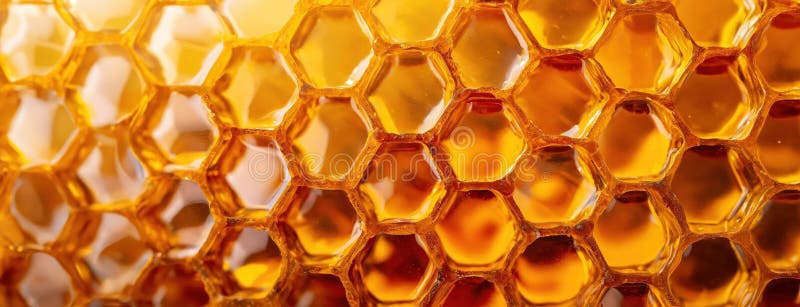 Close-up of Honeycomb Cells Filled with Honey. Macro View of a Beehive ...