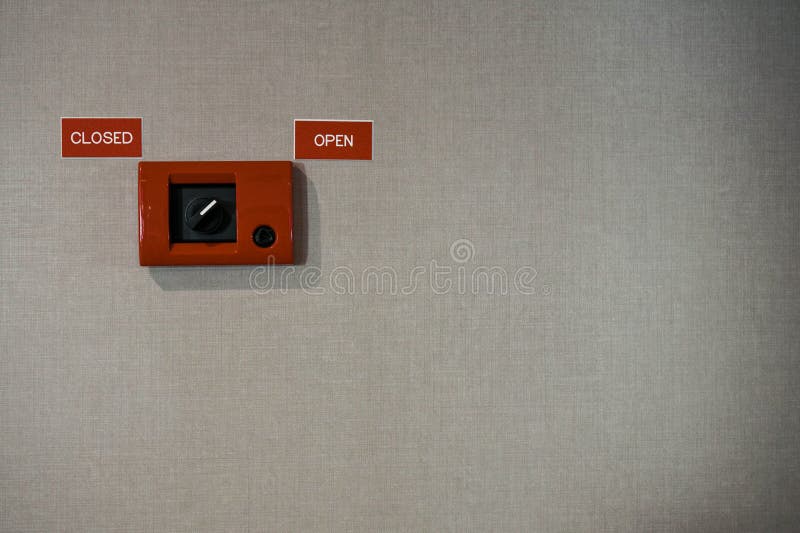 Close-Up Horizontal Frame of a Red Switch Box Indicating OPEN and ...