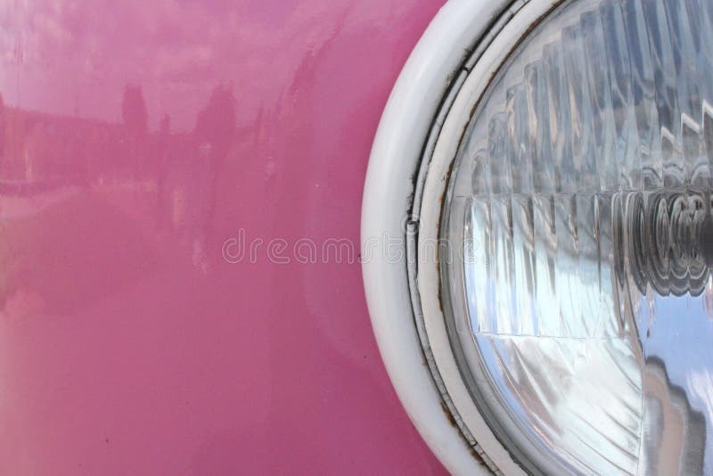 Close Up Horizontal Image of the Headlight of a Pink Vintage Retro Car ...