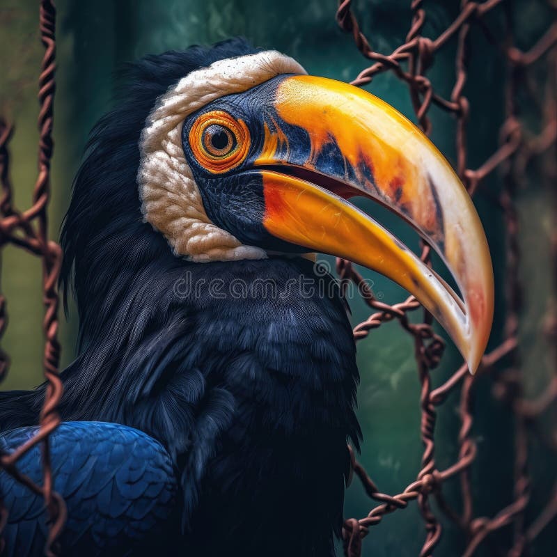Close Up of a Horned Toucan in a Cage Stock Illustration - Illustration ...