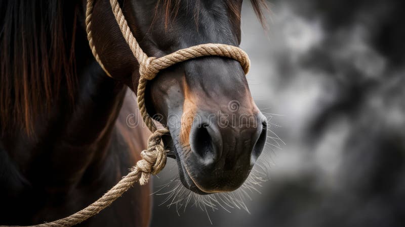 A Close Up of a Horse with Rope Around Its Neck, AI Stock Photo - Image ...