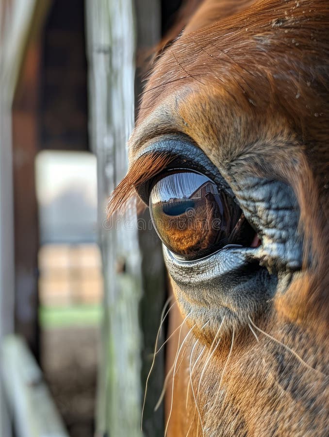 Close-up of a Horse S Eye Reflecting a Barn Interior Stock Image ...