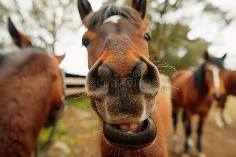 A Close Up of a Horse Smiling into the Camera Stock Illustration ...