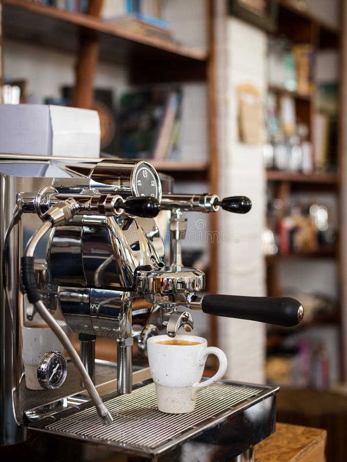 Close-up of Hot Coffee from Coffee Machine. Professional Coffee Brewing ...
