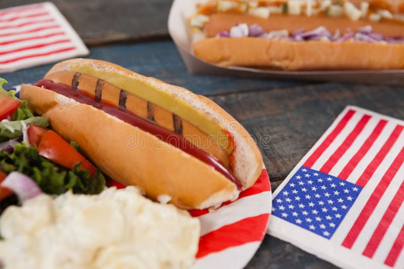 Close-up of Hot Dog with 4th July Theme Stock Image - Image of ...