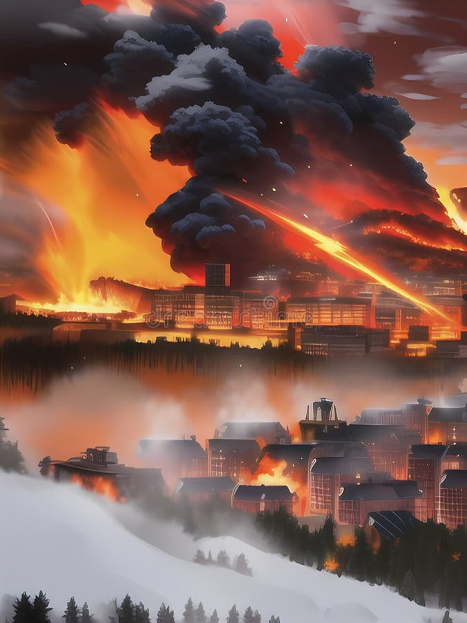 Hot Fire Burning the Town , Ai Generated Stock Illustration ...