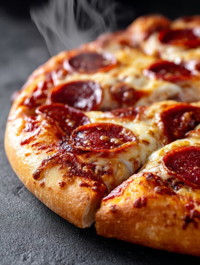 Close-up of a Hot Pepperoni Pizza with Cheese and Steam. Stock Image ...