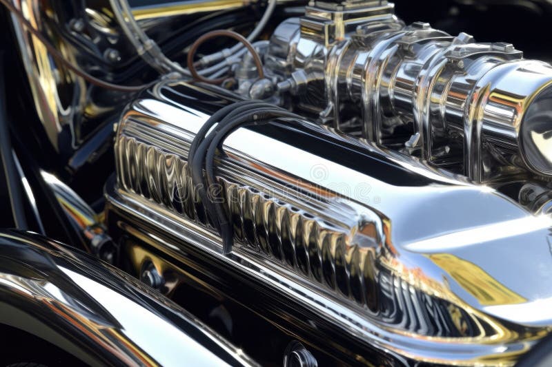 Close-up of a Hot Rods Shiny Chrome Engine Stock Photo - Image of ...