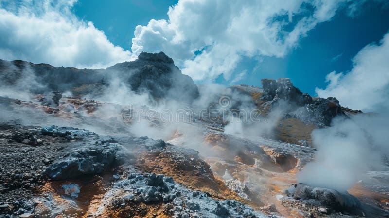 A Close-up of a Hot Spring with Steam Rising from the Water Stock ...