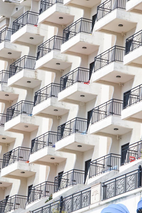 The Windows Array of a Hotel Stock Image - Image of material, modern ...