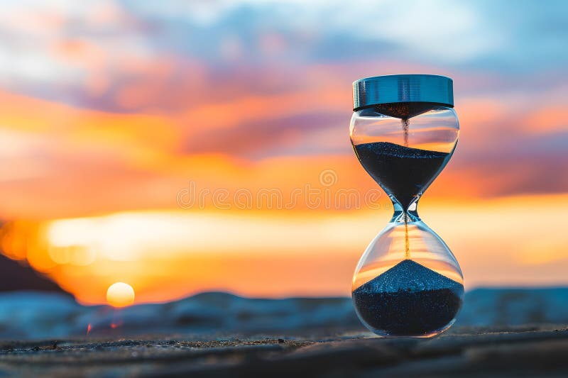 Close Up Of Hourglass With Black Sand At Sunset Stock Illustration Illustration Of Colors