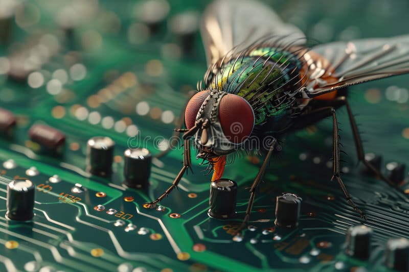 Close-up of House Fly on the Computer Circuit Board Stock Illustration ...