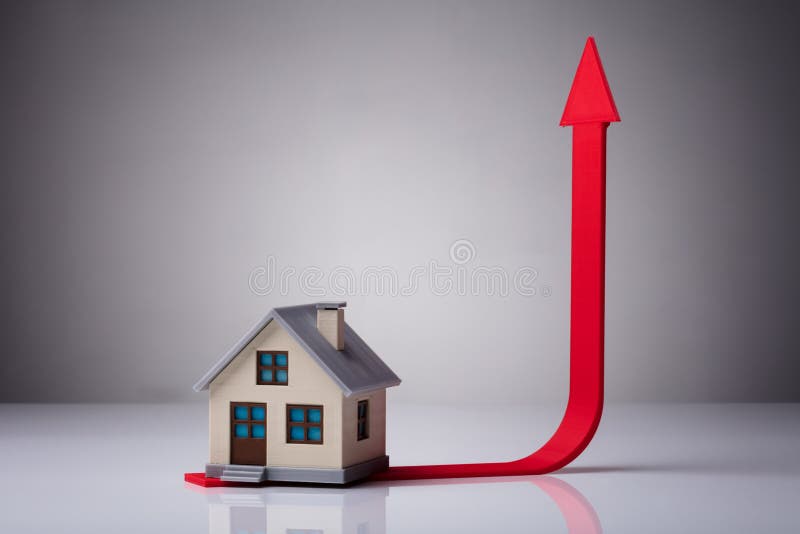 Close-up of House Model on Red Arrow Stock Image - Image of copy, arrow ...