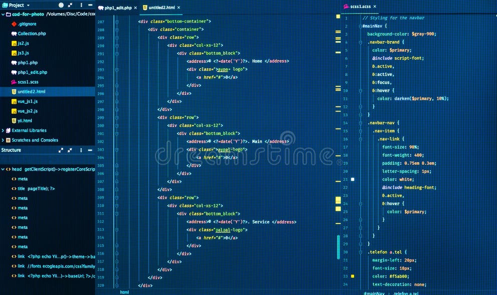 Close Up of Html and Css Coding, Front View. Web Development Code Stock ...