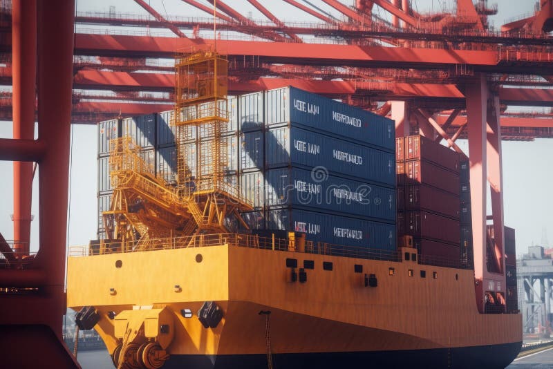 Close-up of a Huge Port Crane. Containers are Stacked on the Loading ...