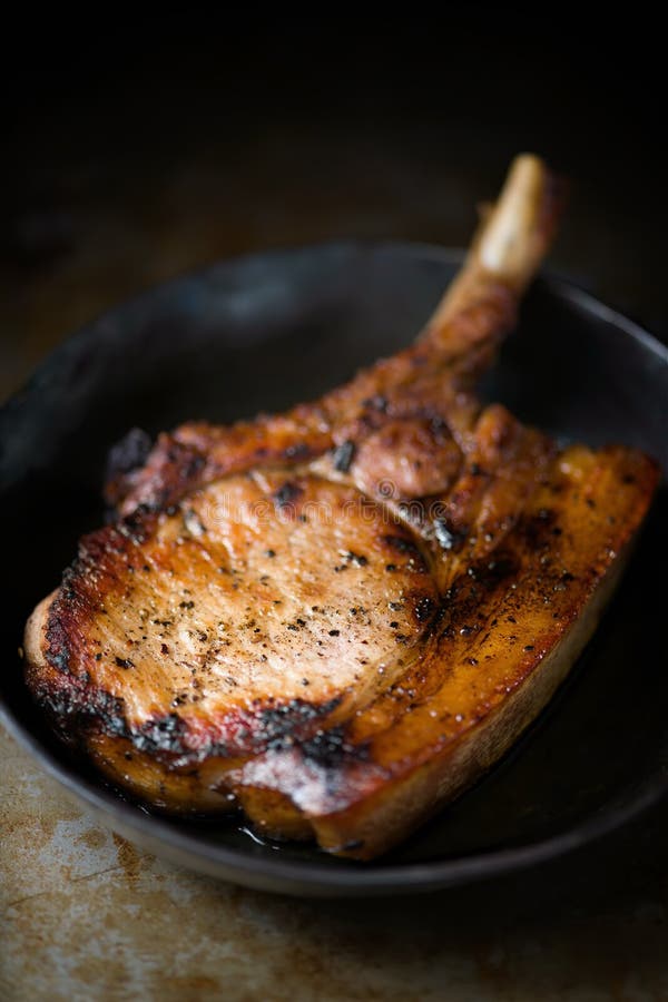 Huge Rustic Pan Fried Pork Chop Stock Photo - Image of steak, fried ...