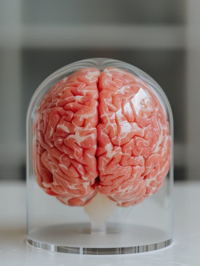 Close-up of a Human Brain Model in a Glass Display Stock Illustration ...