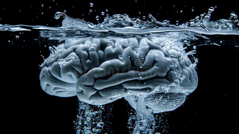 CloseUp of a Human Brain Submerged in Water with Splashing Effect on ...