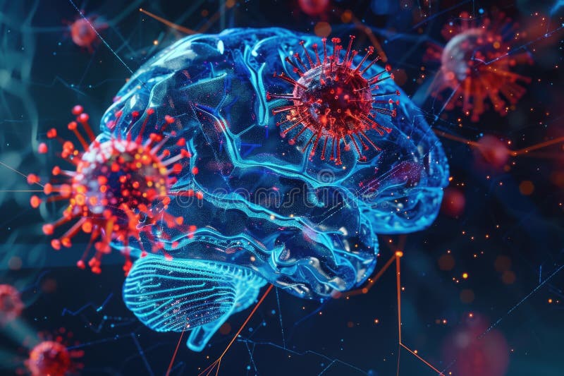 Close Up of Human Brain with Various Viruses, Suitable for Medical ...