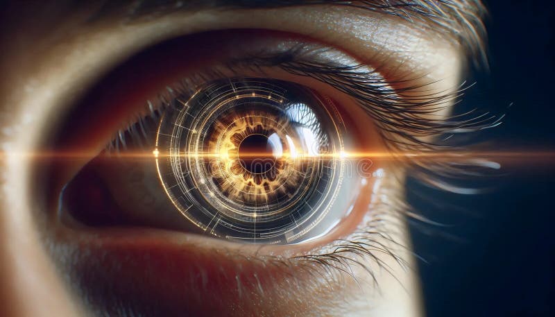 Close-up of a Human Eye Aligning with a Circular Iris Recognition ...