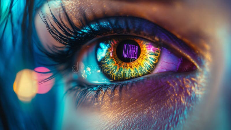 A Close-Up of a Human Eye with a Barcode Reflected in the Pupil Stock ...