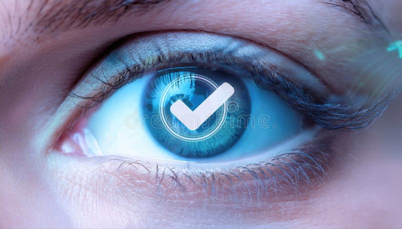 Close-up of Human Eye with Digital Checkmark Overlay Symbolizing ...