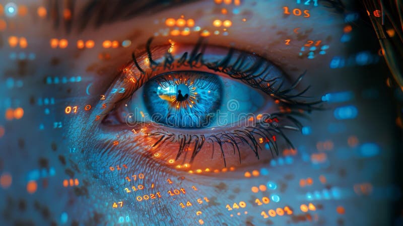Close-up of a Human Eye with Digital Data Overlay - Generative Ai Stock ...