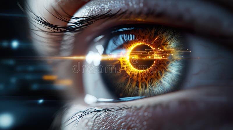 Close Up of Human Eye with Digital, Futuristic Interface Reflecting in ...