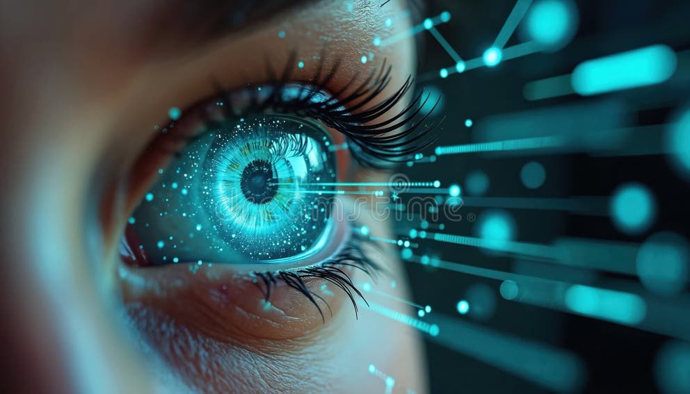 Close-up of Human Eye with Digital Interface Elements. Futuristic Tech ...
