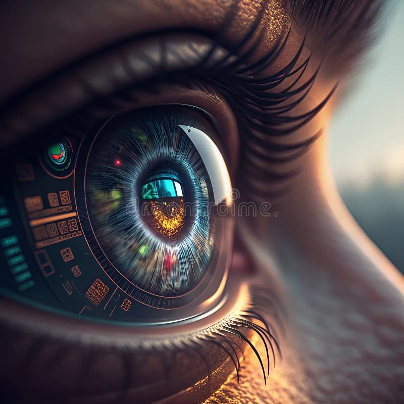 Close-up of a Human Eye with Digital Interface Reflections and Vibrant ...