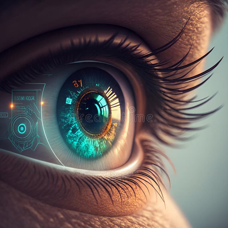 Close-up of a Human Eye with Digital Interface and Vibrant Reflections ...